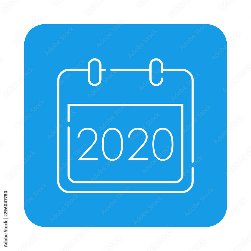 Icono plano lineal calendario con año 2020 en cuadrado color azul Stock ...