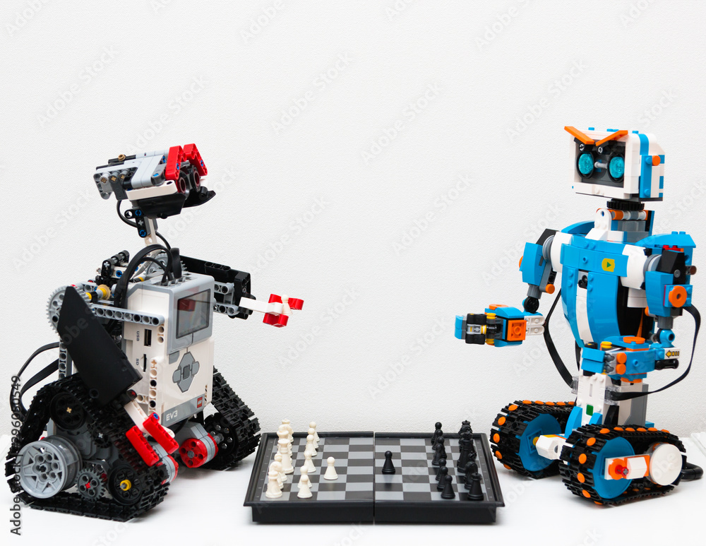 October, 2017. Minsk, Belarus. STEM education class. Robotics. The Lego ...