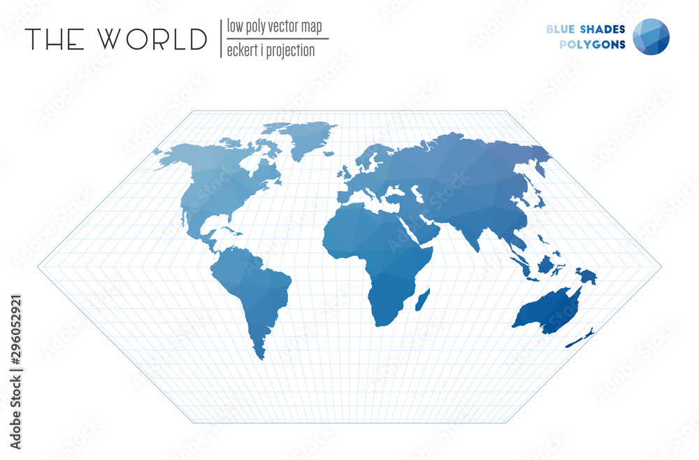 World map with vibrant triangles. Eckert I projection of the world ...