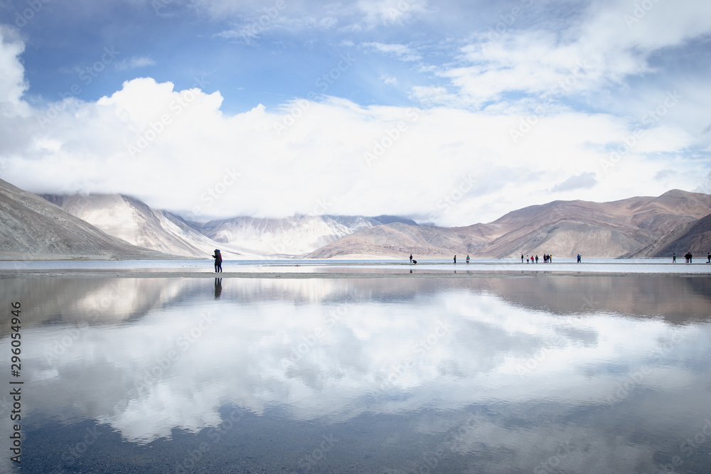 LEH LADAKH, INDIA - JUN19, 2018: Reflections of high mountain with ...