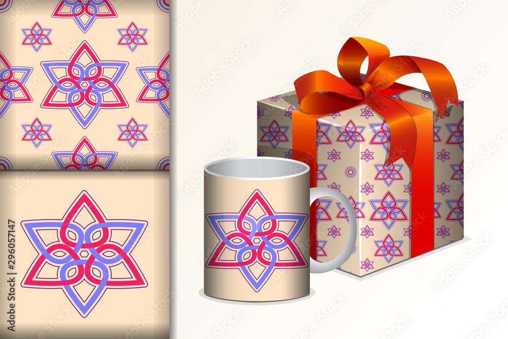 Seamless pattern and drawing for print in pastel colors with gift and ...