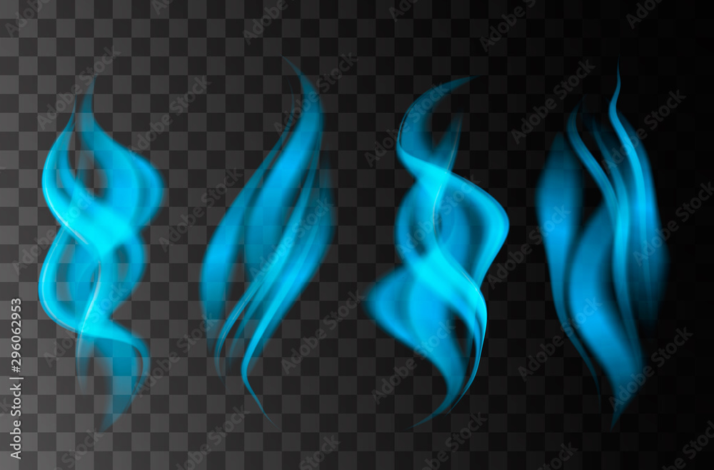 Blue smoke isolated on transparent background. Vector fog, vapor set ...