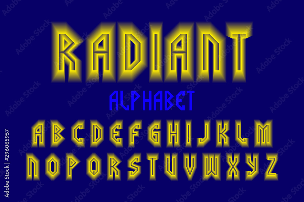 Radiant alphabet with yellow neon glow. Luminous volumetric font ...