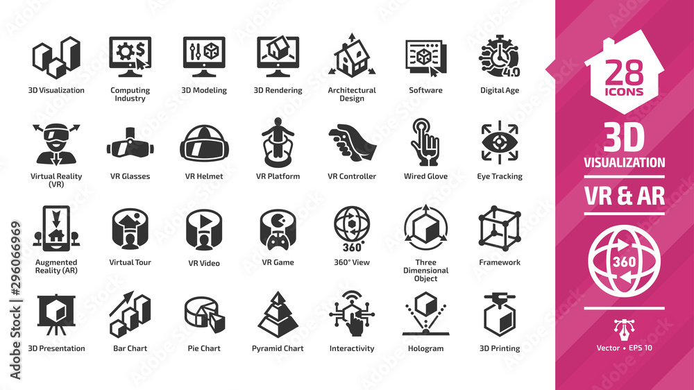3D visualization icon set with virtual & augmented reality (VR & AR ...