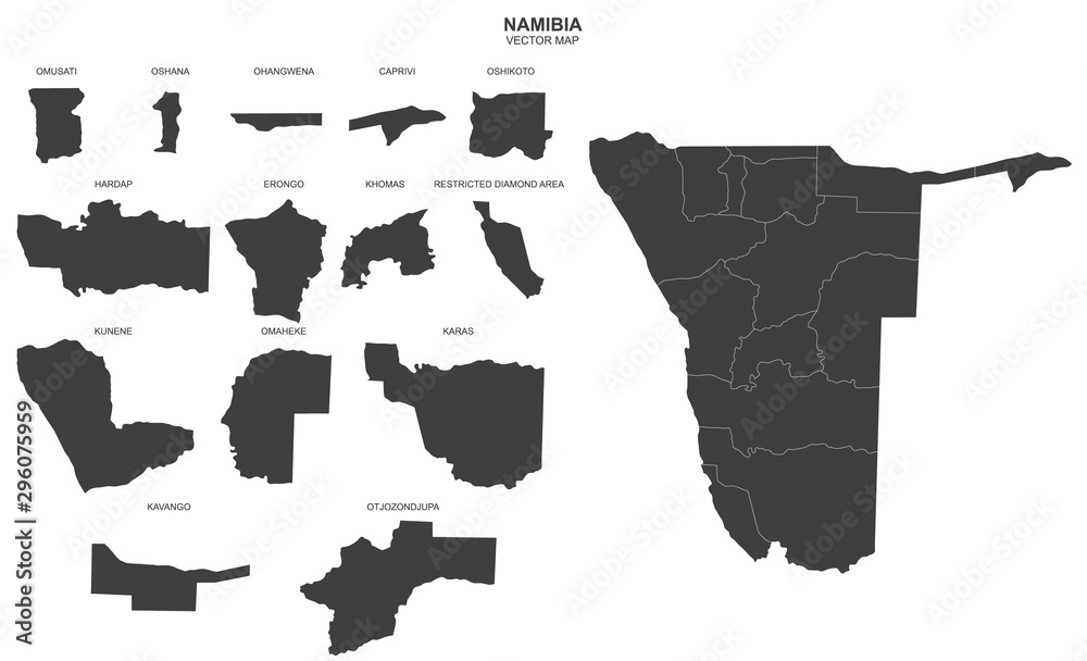political map of Namibia isolated on white background Stock Vector ...