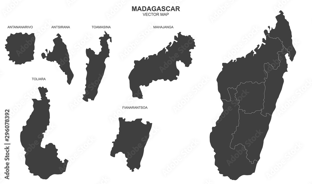 political map of Madagascar isolated on white background Stock Vector ...