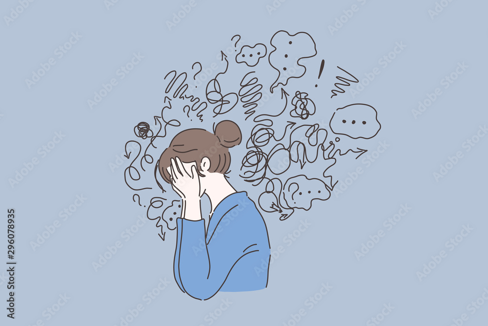 Mental disorder, finding answers, confusion concept. Woman suffering ...