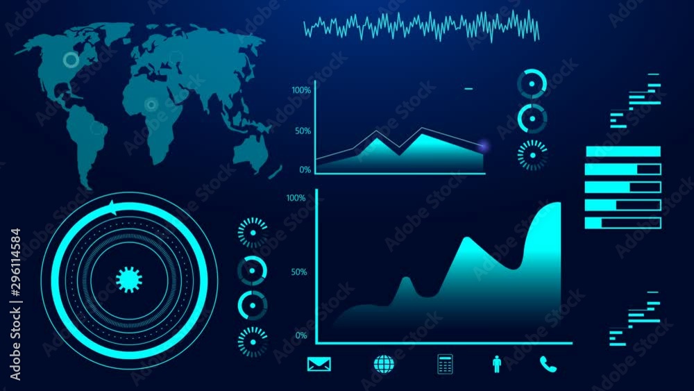 Futuristic hologram Hud, rotating target with computer data screen are ...