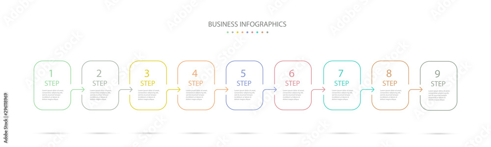 Thin line infographics design template with 9 options, steps or ...
