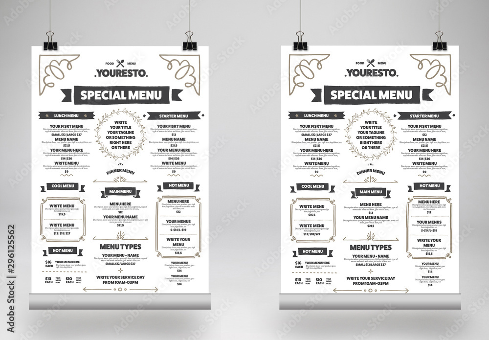 Food Menu Poster Layout with Illustrative Elements Stock Template ...