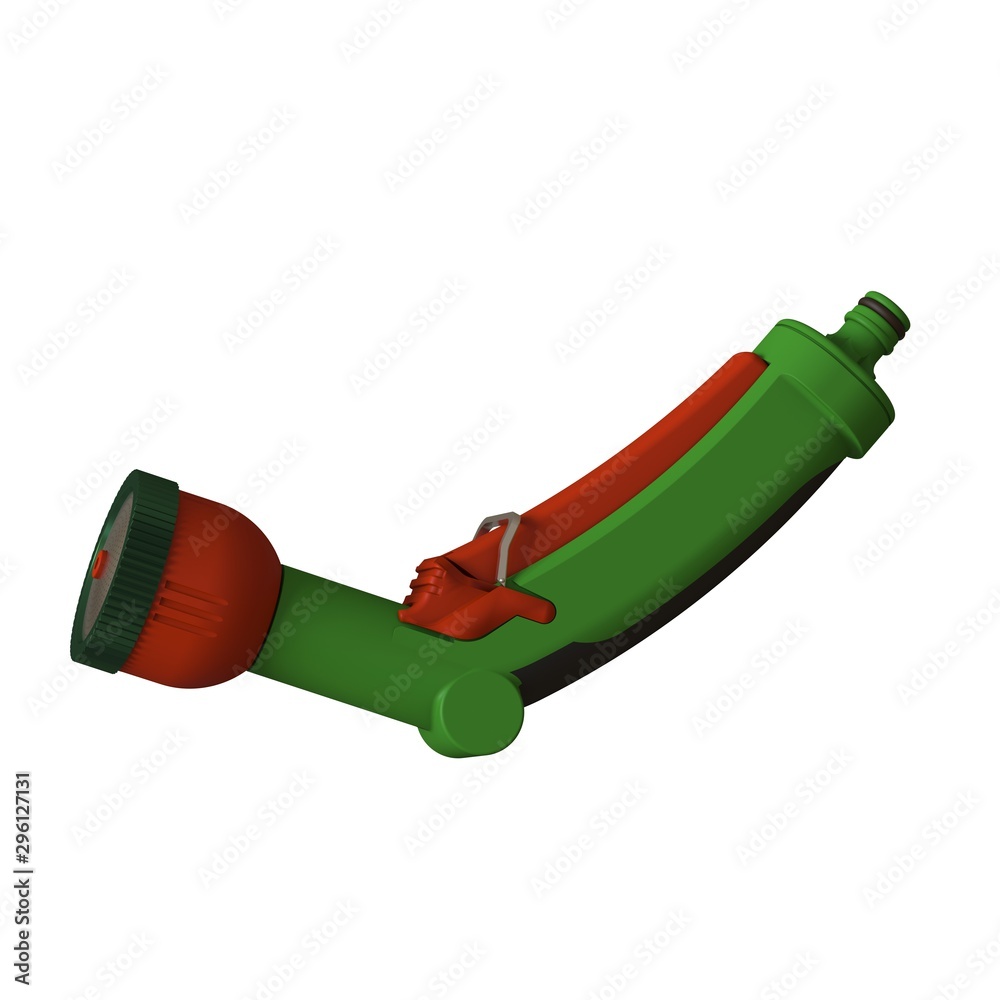 Nozzle on a hose for watering. Hose nozzle spraying water isolated on ...