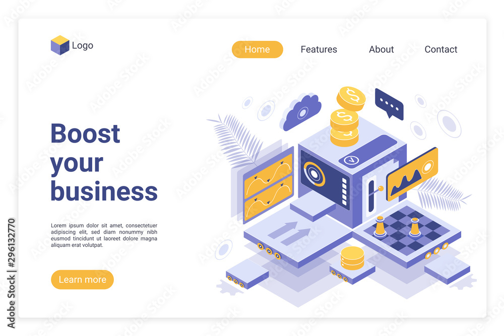 Boost your business landing page vector template. Start up funding ...
