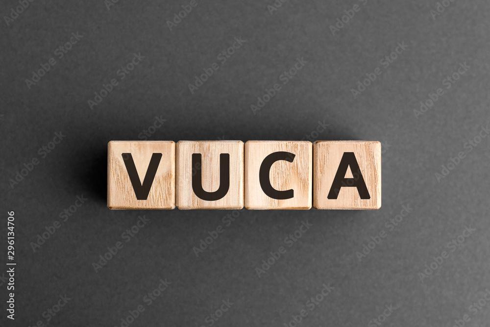VUCA - acronym from wooden blocks with letters, volatility, uncertainty ...