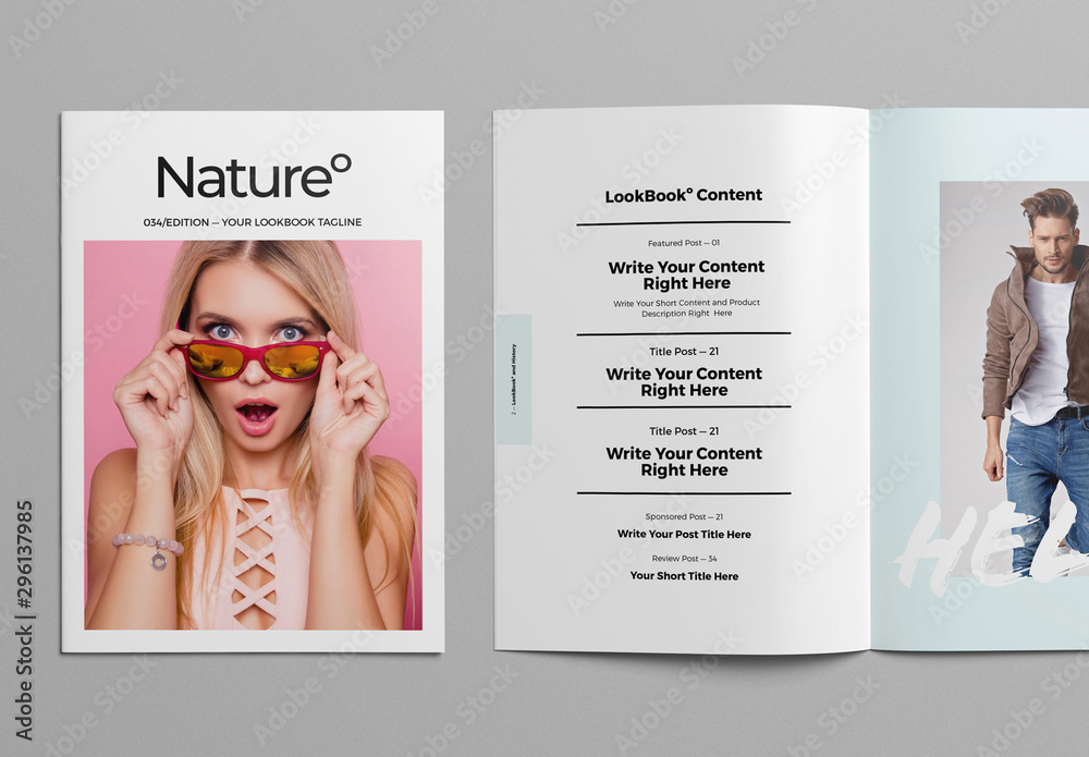 Magazine Layout with Pastel Colors and Brush-Style Text Elements Stock ...