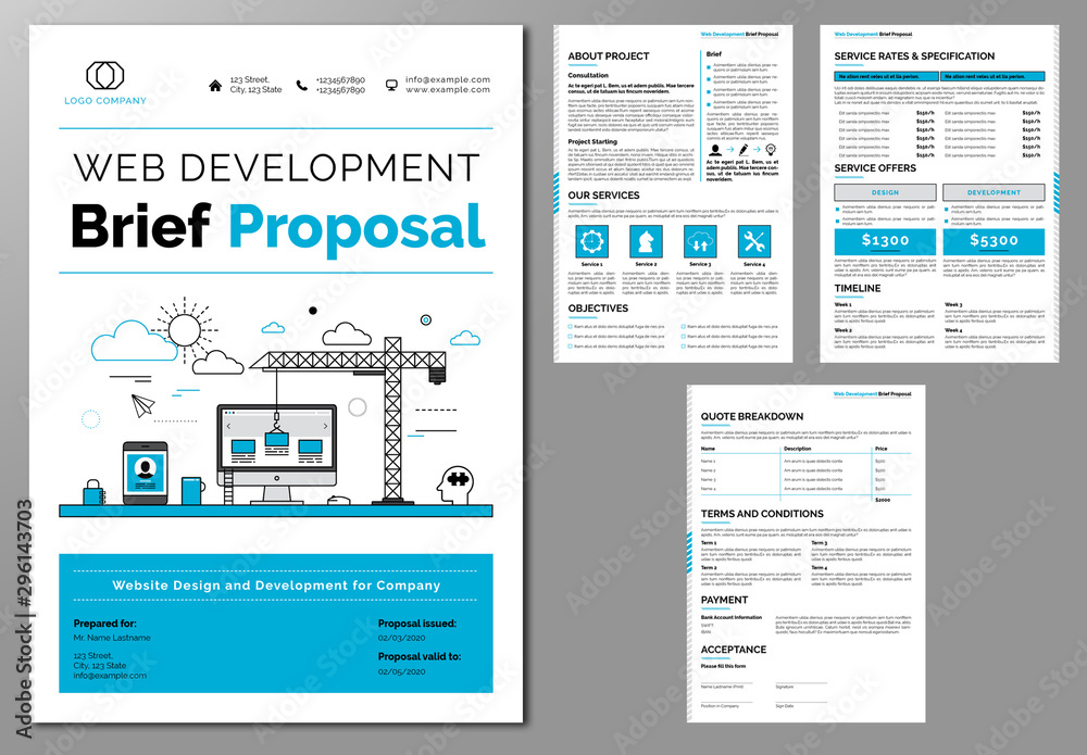 Web Development Brief Proposal Layout with Blue Accents Stock Template ...
