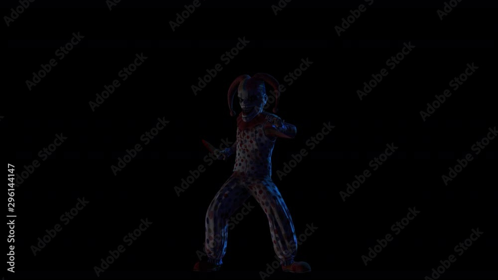 Creepy seamless animation of an horror clown with a knife and color ...