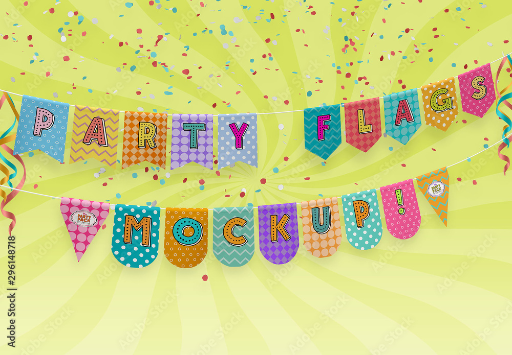 Custom Shape Party Flags Mockup Stock Template | Adobe Stock