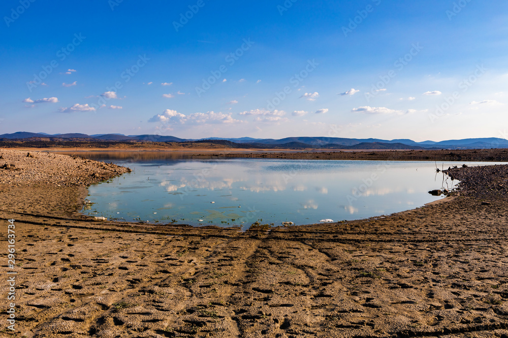 Reservoir almost empty due to drought Stock Photo | Adobe Stock