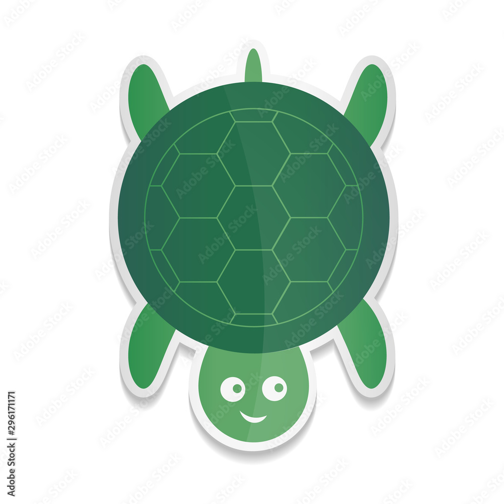 Vector sticker cartoon illustration of a cute smiling happy turtle ...