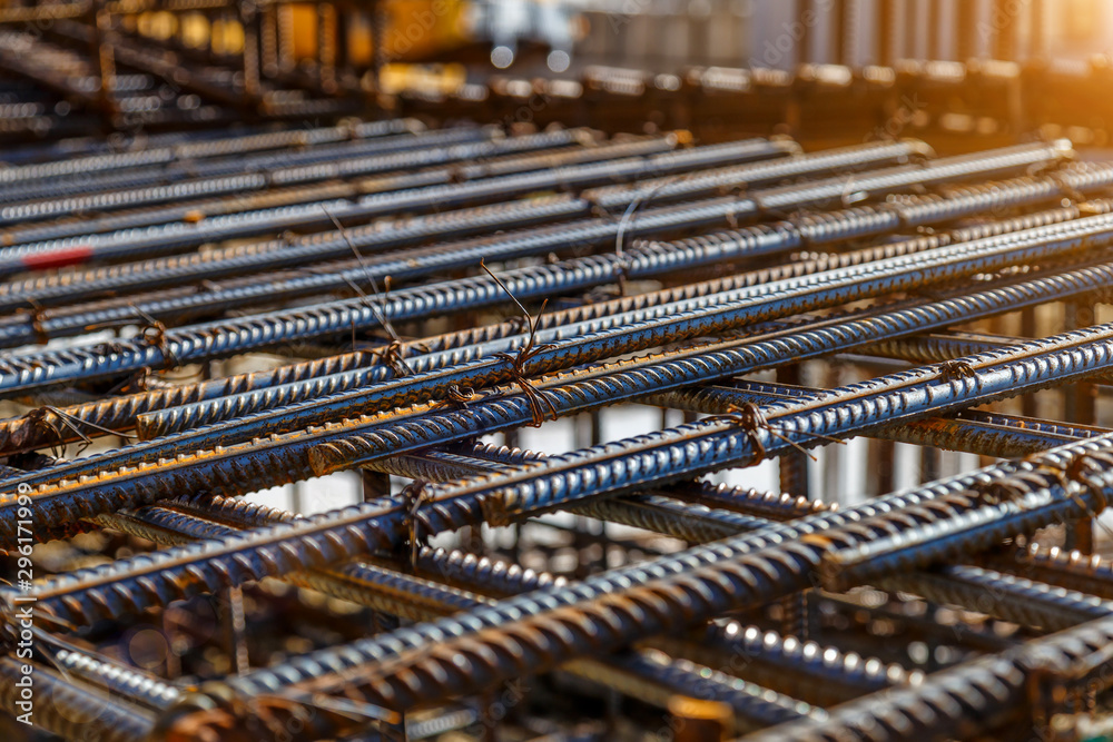 Industrial background. Rebar texture. Rusty rebar for concrete pouring ...