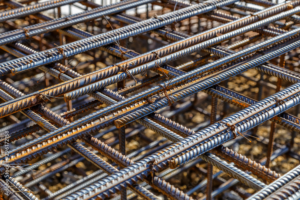 Industrial background. Rebar texture. Rusty rebar for concrete pouring ...