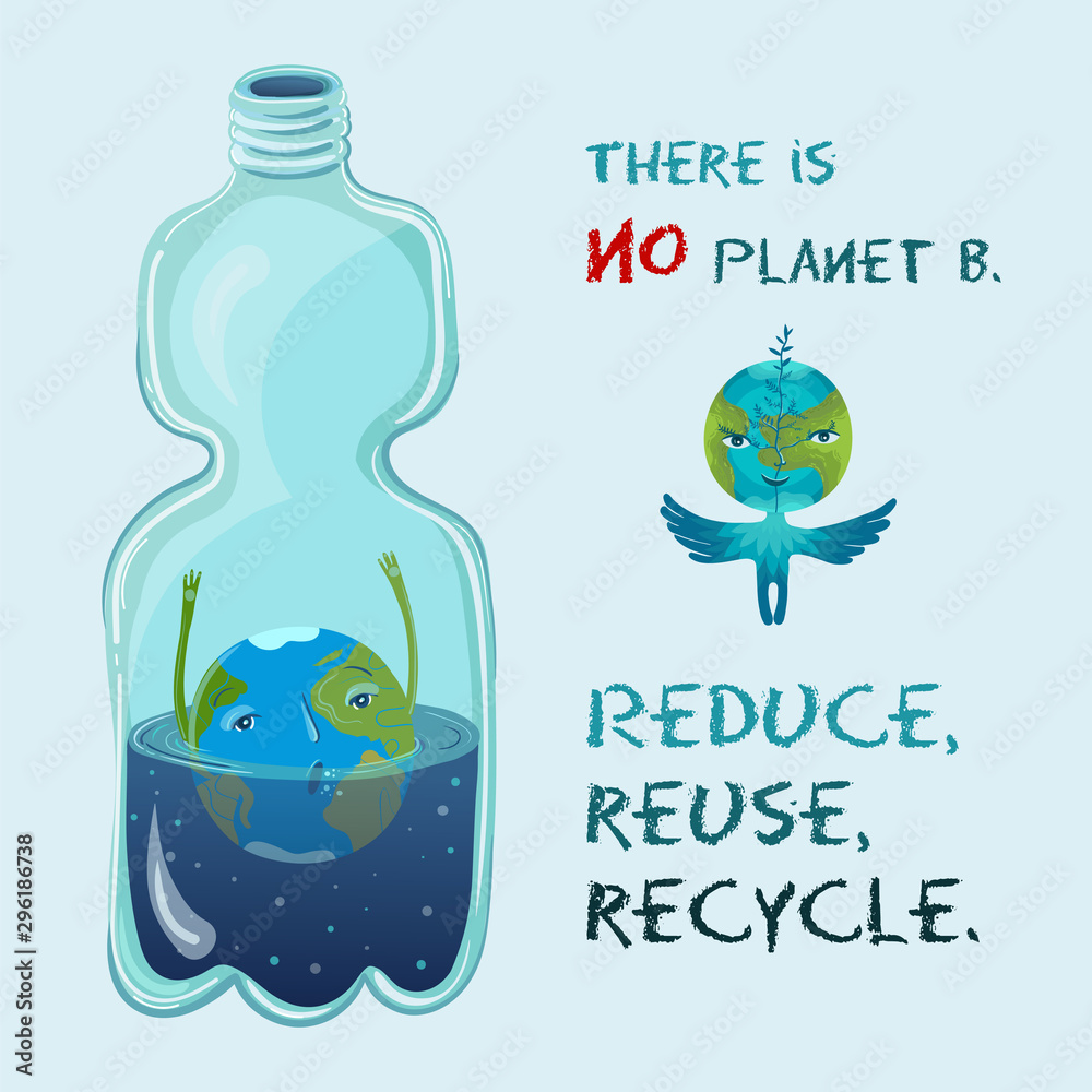 Vector conceptual ecological illustration of planet Earth that drowning ...