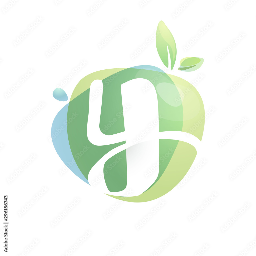 Y letter logo with negative space at green watercolor splash background ...