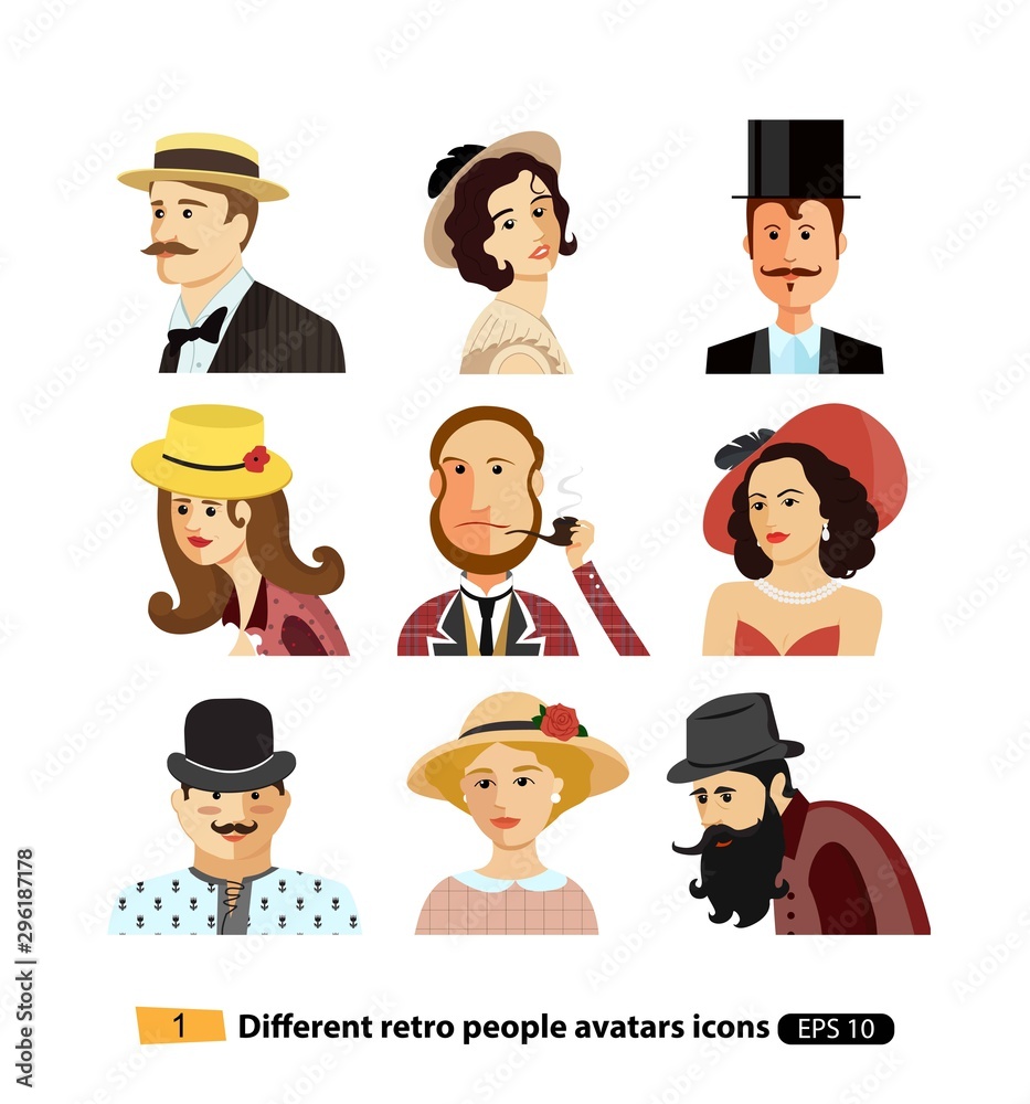 Avatars Retro people vector cartoon isolated Stock Illustration | Adobe ...