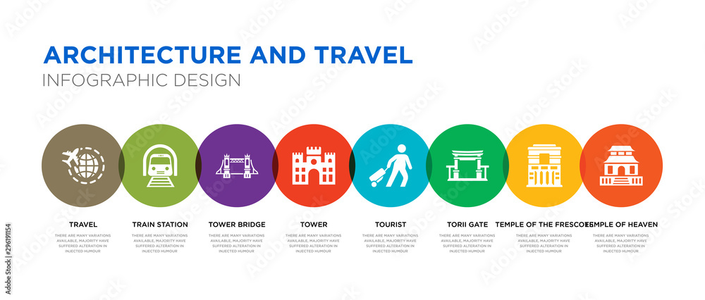 8 colorful architecture and travel vector icons set such as temple of ...