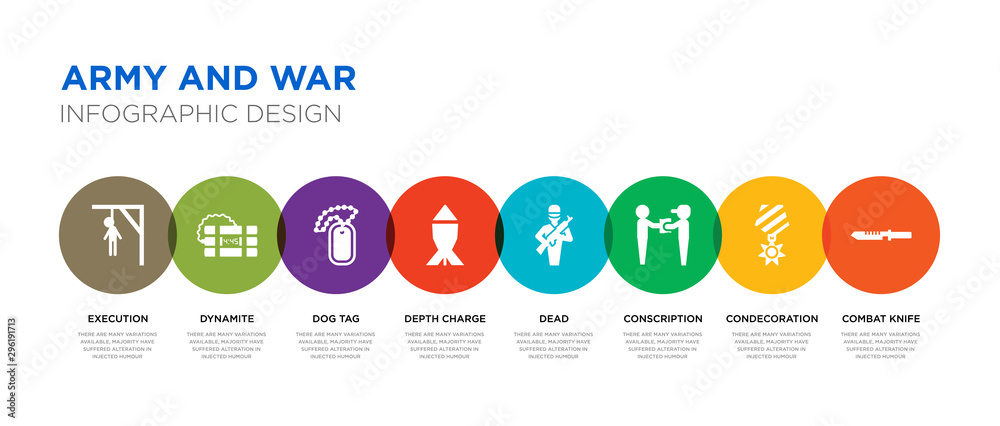 8 colorful army and war vector icons set such as combat knife ...