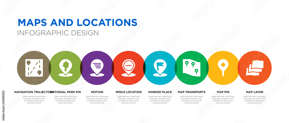 8 colorful maps and locations vector icons set such as map layer, map ...