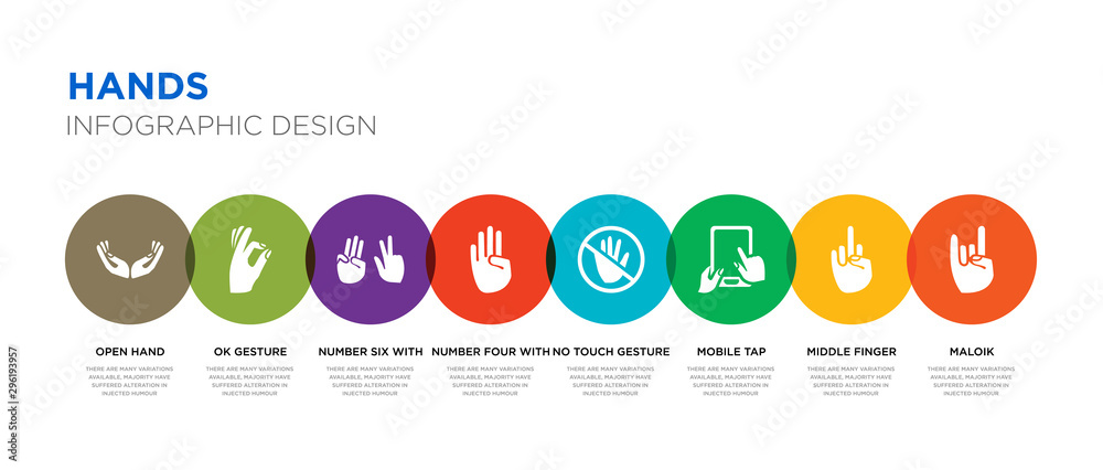 8 colorful hands vector icons set such as maloik, middle finger, mobile ...