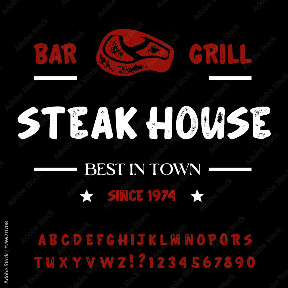 Hand drawn font for cafes, bars, restaurants where meat is eaten ...