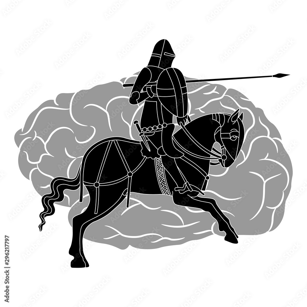 Isolated vector illustration. Medieval knight with spear riding a horse ...