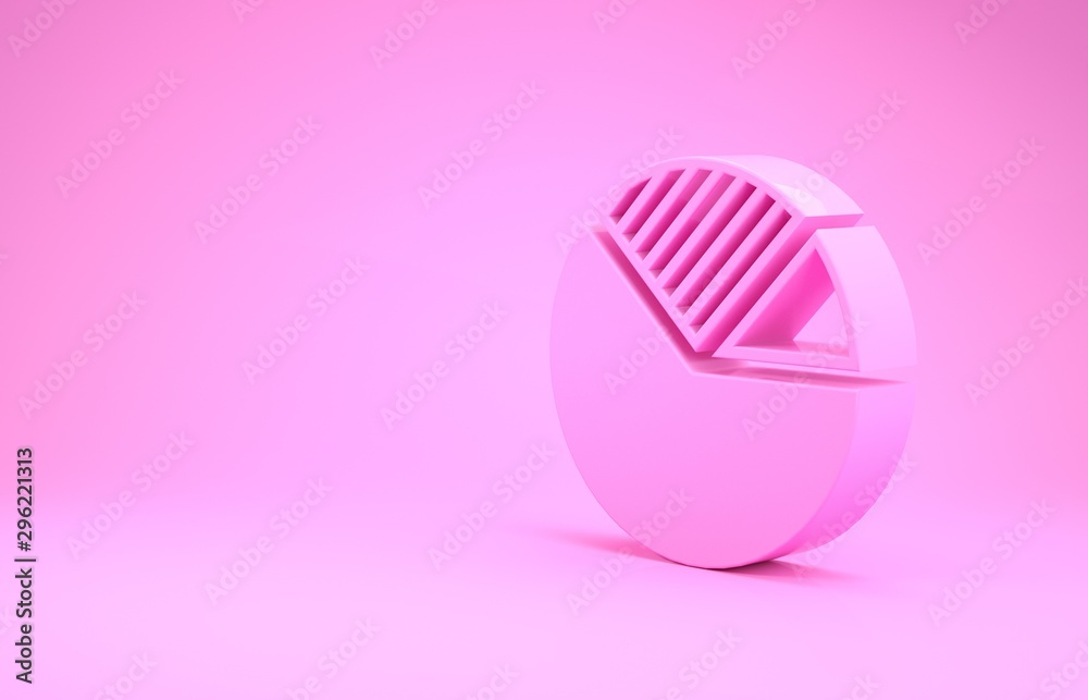 Pink Pie chart infographic icon isolated on pink background. Diagram ...