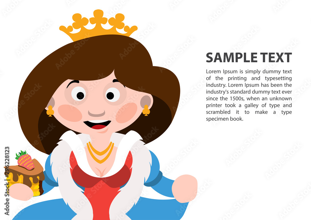 Queen of clubs. Playing cards with cartoon cute characters. Background ...