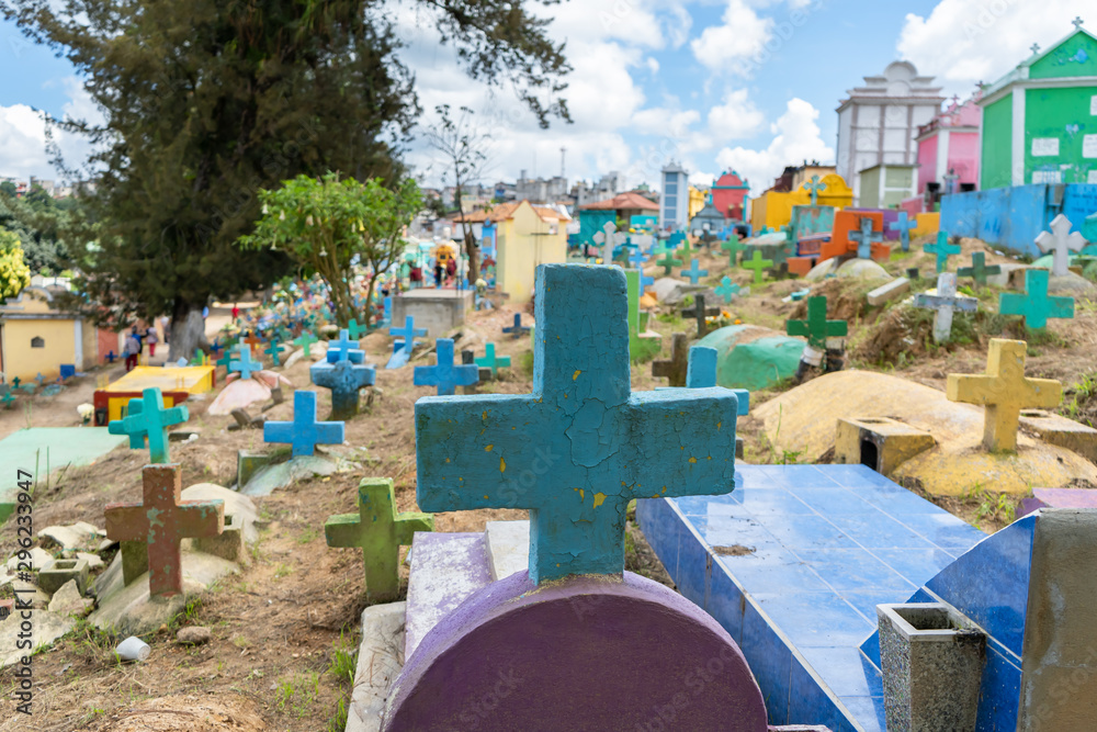 The pantheons and tombs are painted bright colors in the ...
