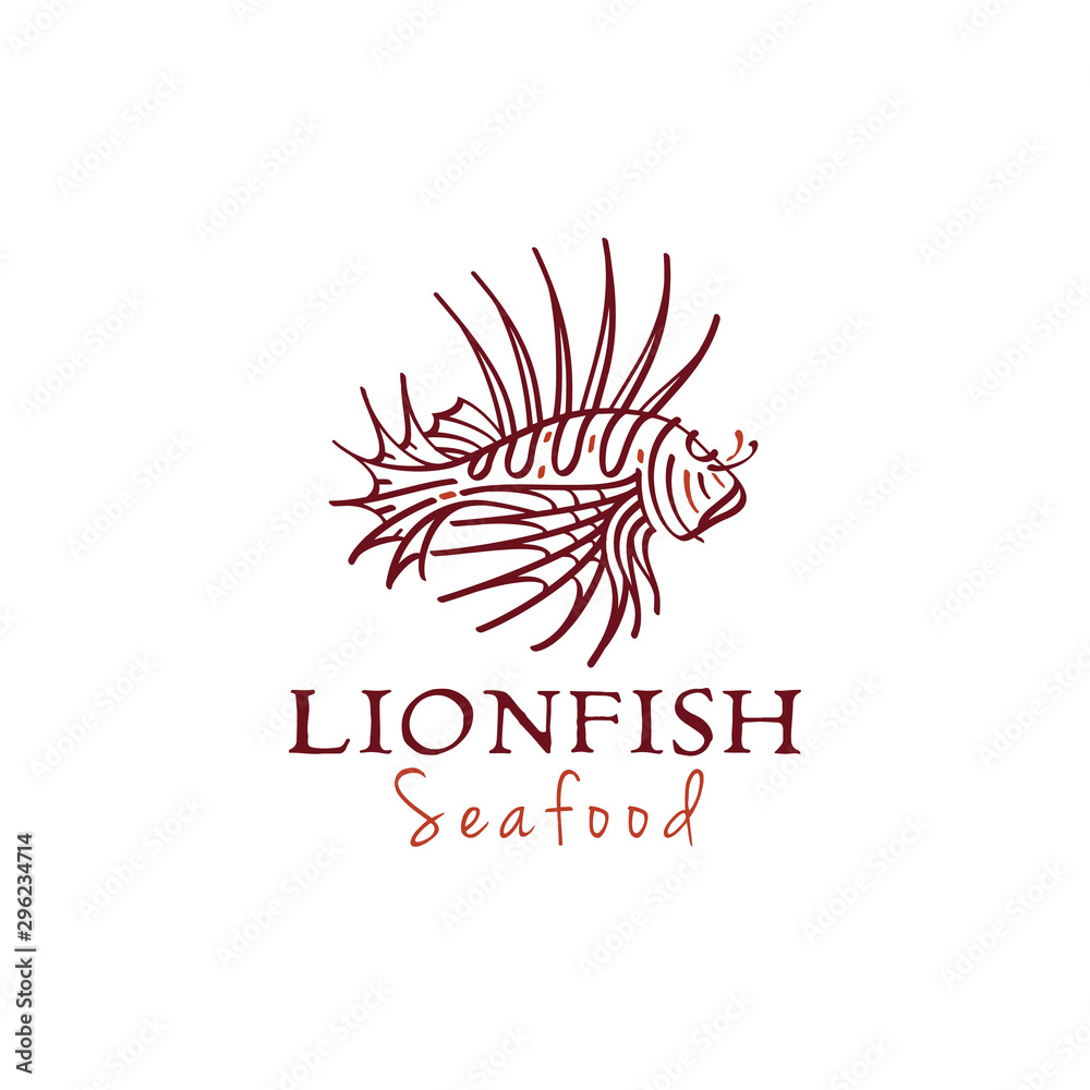 Poster Lionfish Pteoris, Coral Lion Fish Ocean Creature Sketch Drawing ...