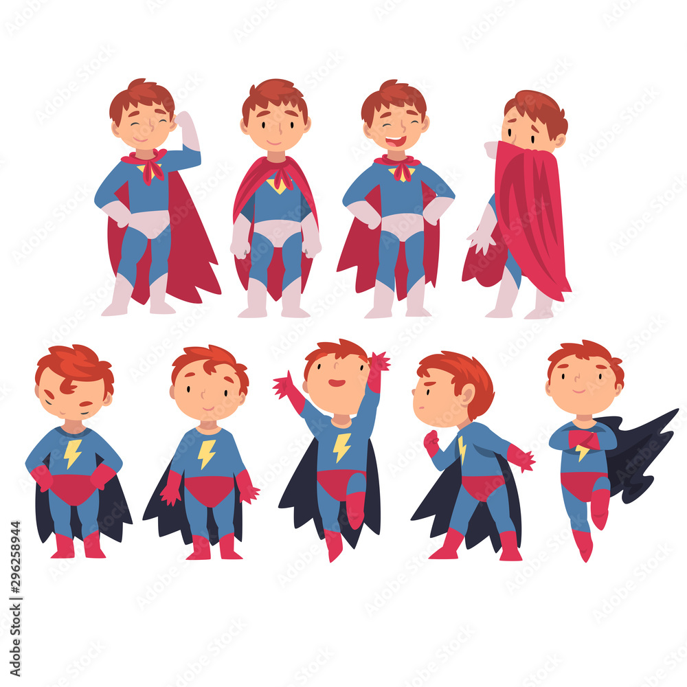 Superhero kids characters in different situations cartoon vector ...