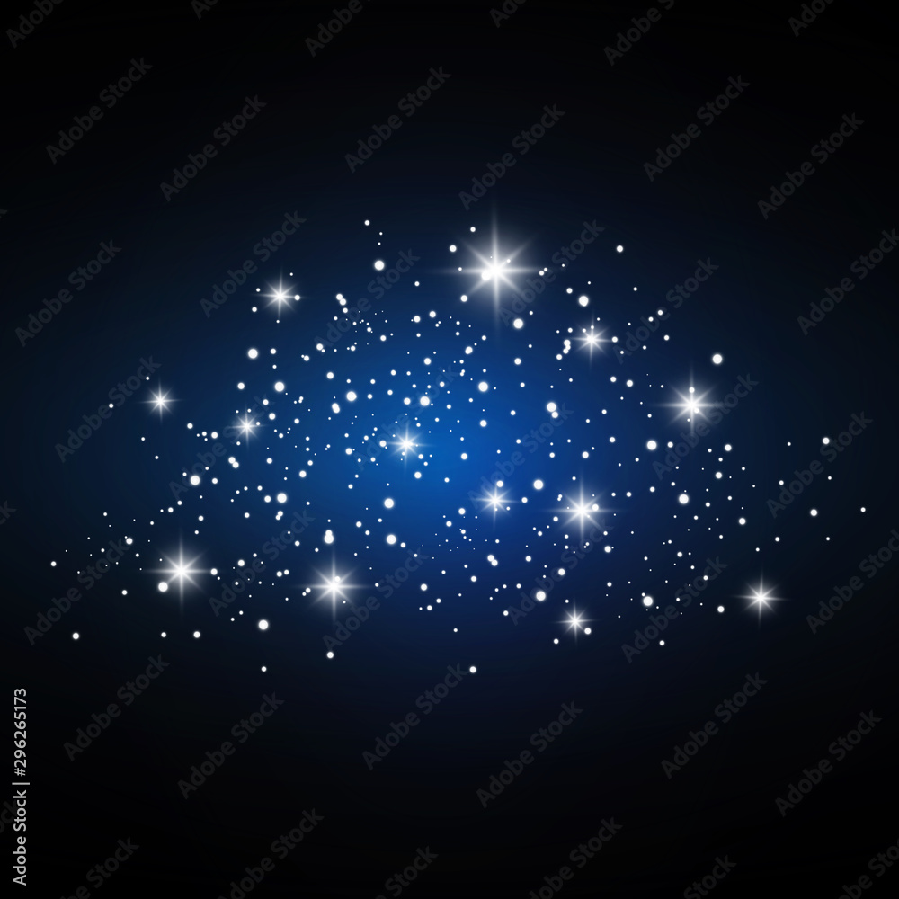 Blue sparks and stars glitter special light effect. Sparkling magic ...