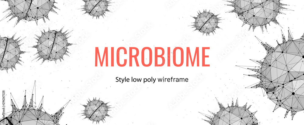 Microbiome low poly wireframe banner template. Medicine, biology ...