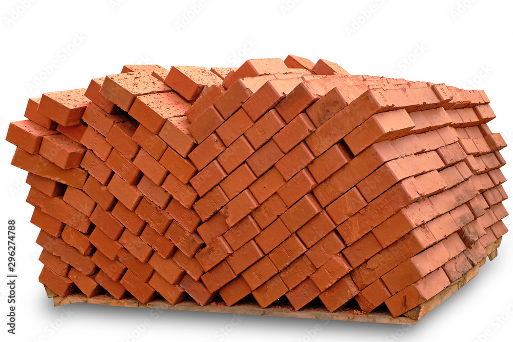 red brick stack on the pallet isolated on white background Stock Photo ...