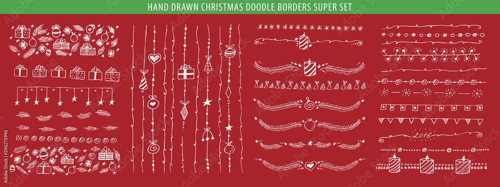 Hand drawn Christmas line, border, frame vector doodle design element ...
