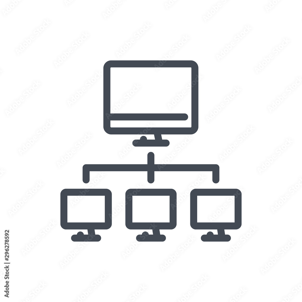 Computer network line icon. Computer lan connection vector outline sign ... Computer network line icon. Computer lan connection vector outline sign ...