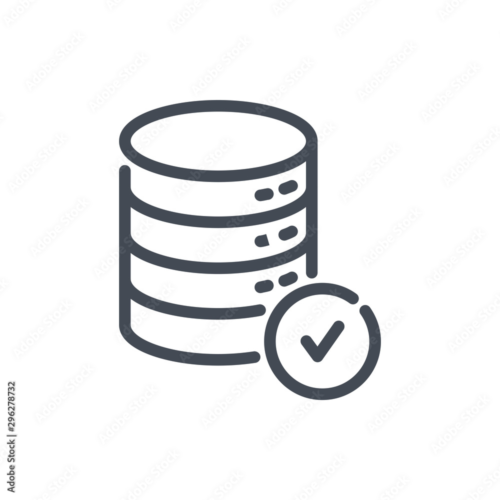 Database with check line icon. Approved online storage vector outline ...