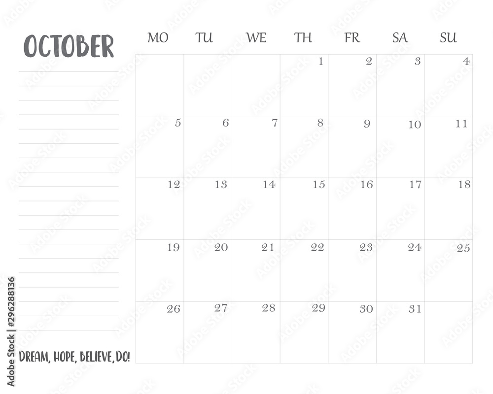 Monthly printable planner, organizer and schedule template for October ...
