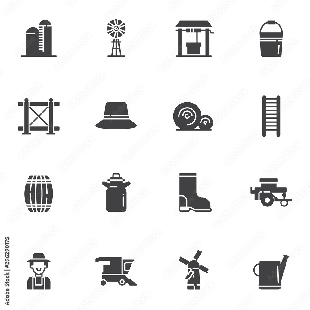 Agriculture vector icons set, modern solid symbol collection, filled ...