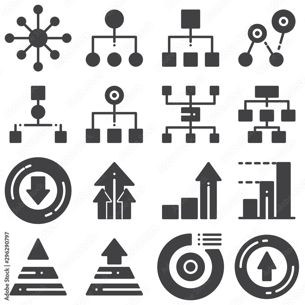 Flowchart management vector icons set, modern solid symbol collection ...