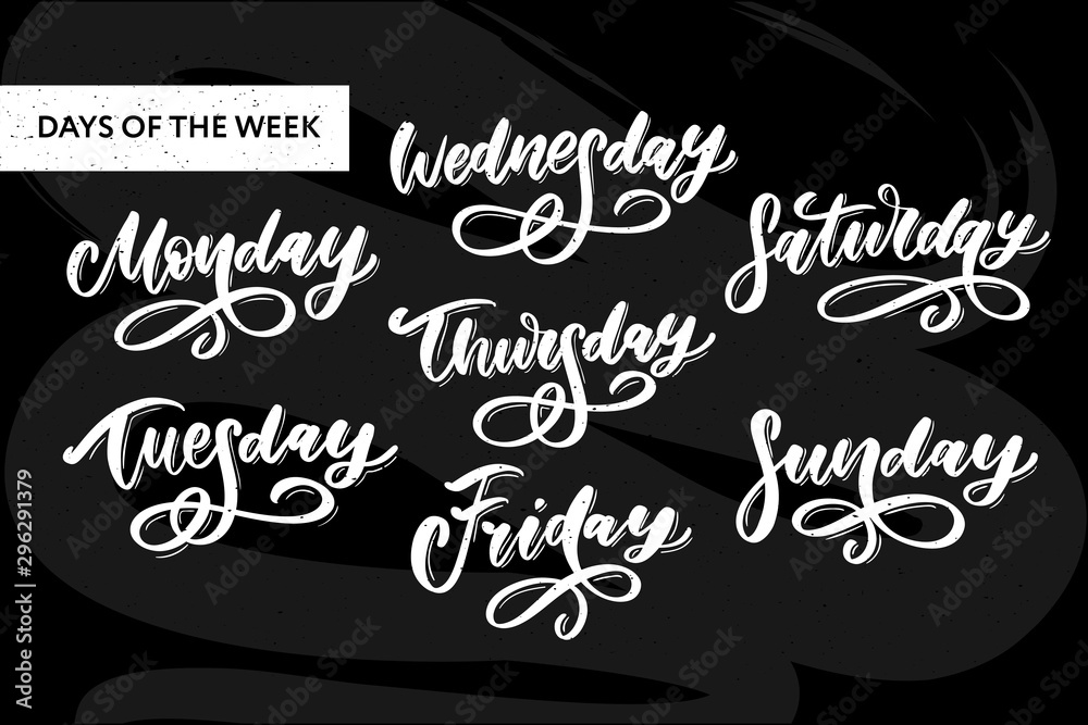 Vector handwritten week days and symbols set. Ink font. Stickers for ...