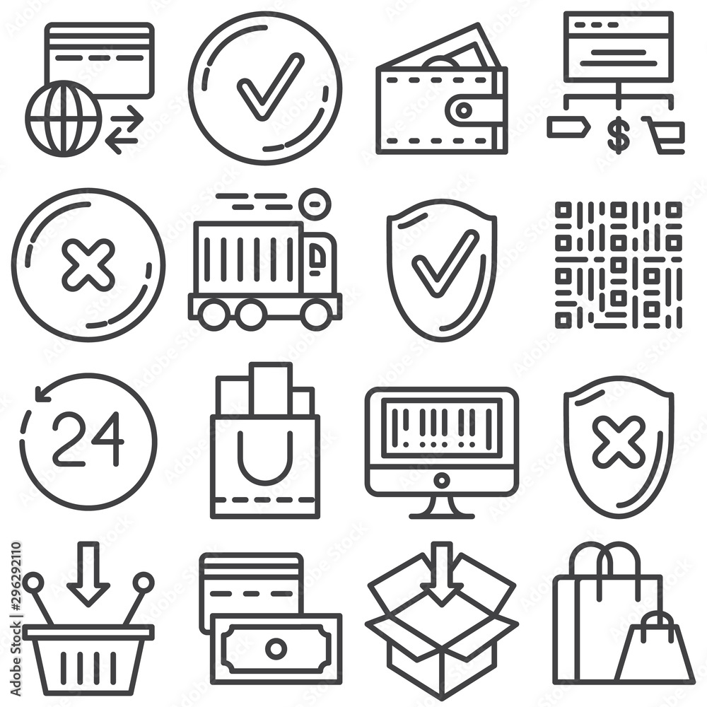 Online shopping line icons set. linear style symbols collection ...